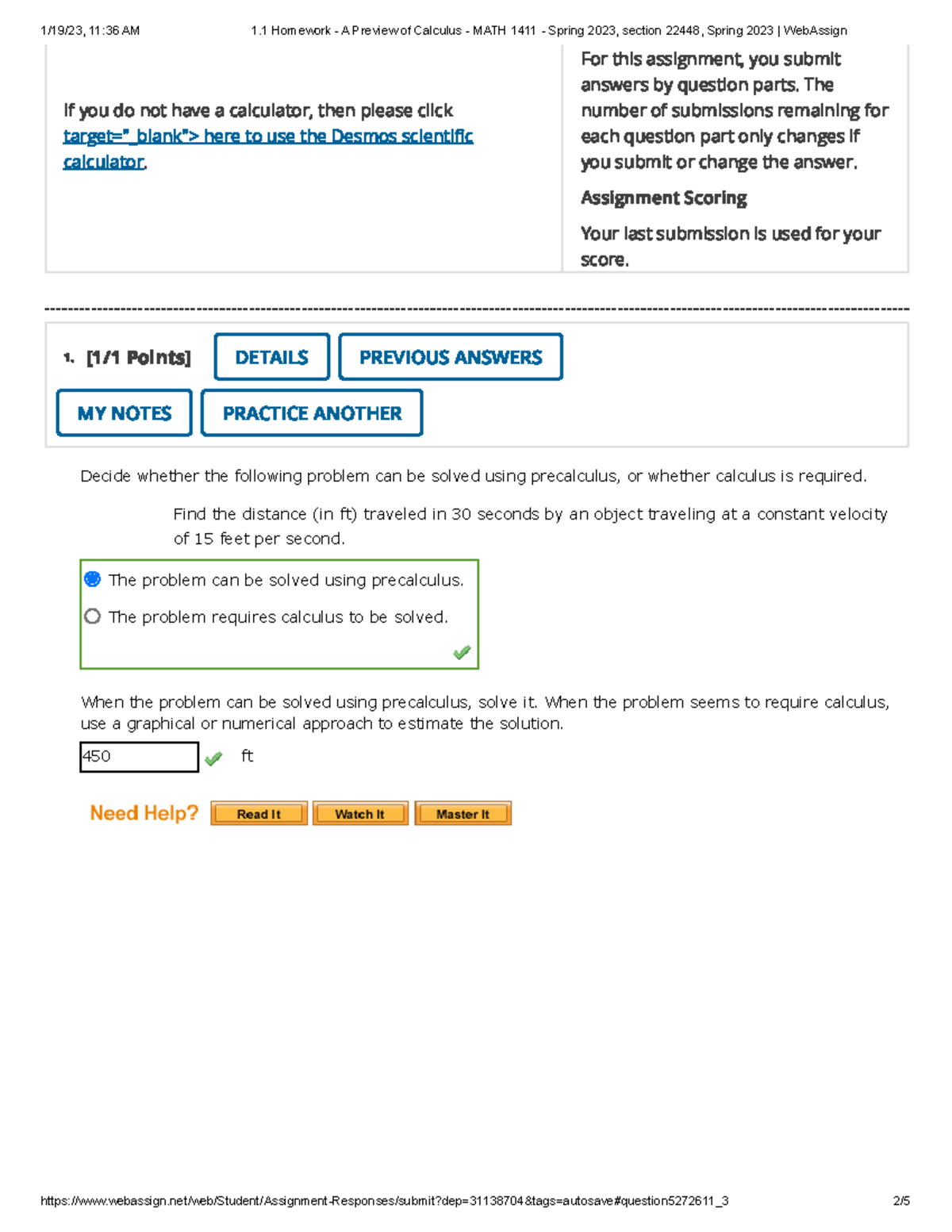 1.1 Homework - Precalculus vs. Calculus Concepts in Problem Solving ...