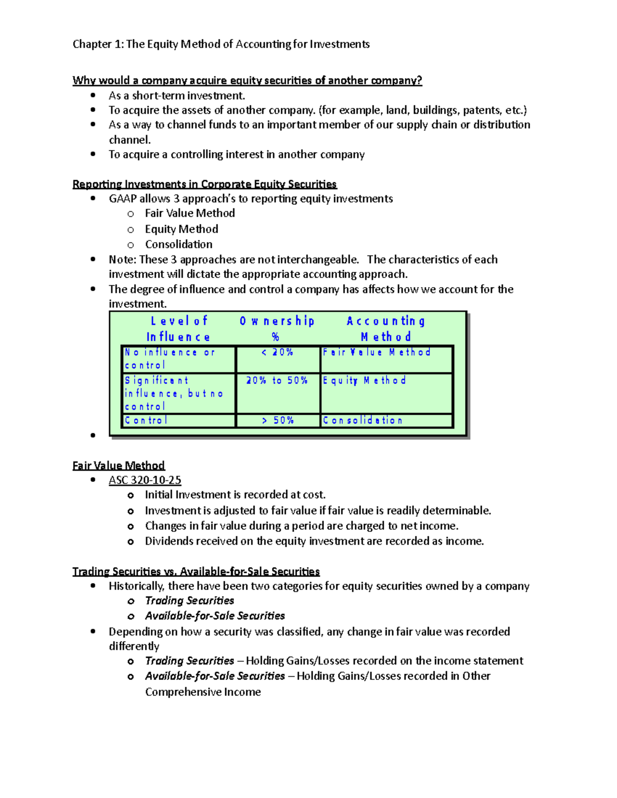 Chapter 1- The Equity Method of Accounting for Investments - Why would ...