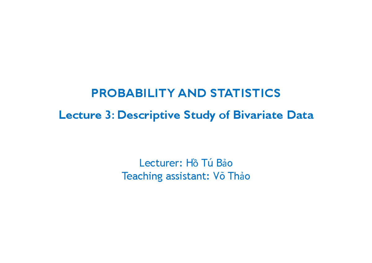 Probability and Statistics L3: Descriptive Study of Bivariate Data - Studocu
