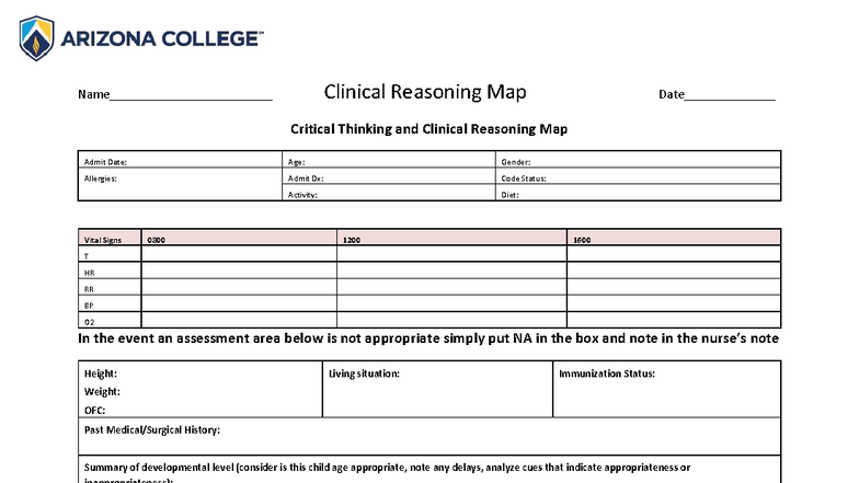 Critical Thinking Map: Pediatric Clinical Reasoning (CR 101) - Studocu