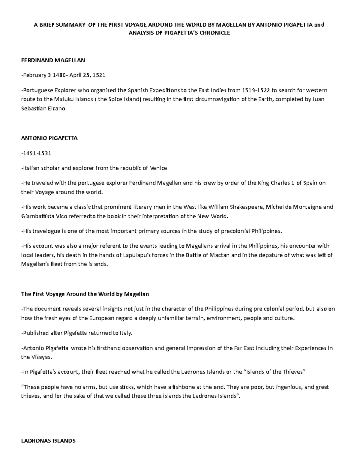 First Voyage Around the World - Content and Contextual Analysis of ...