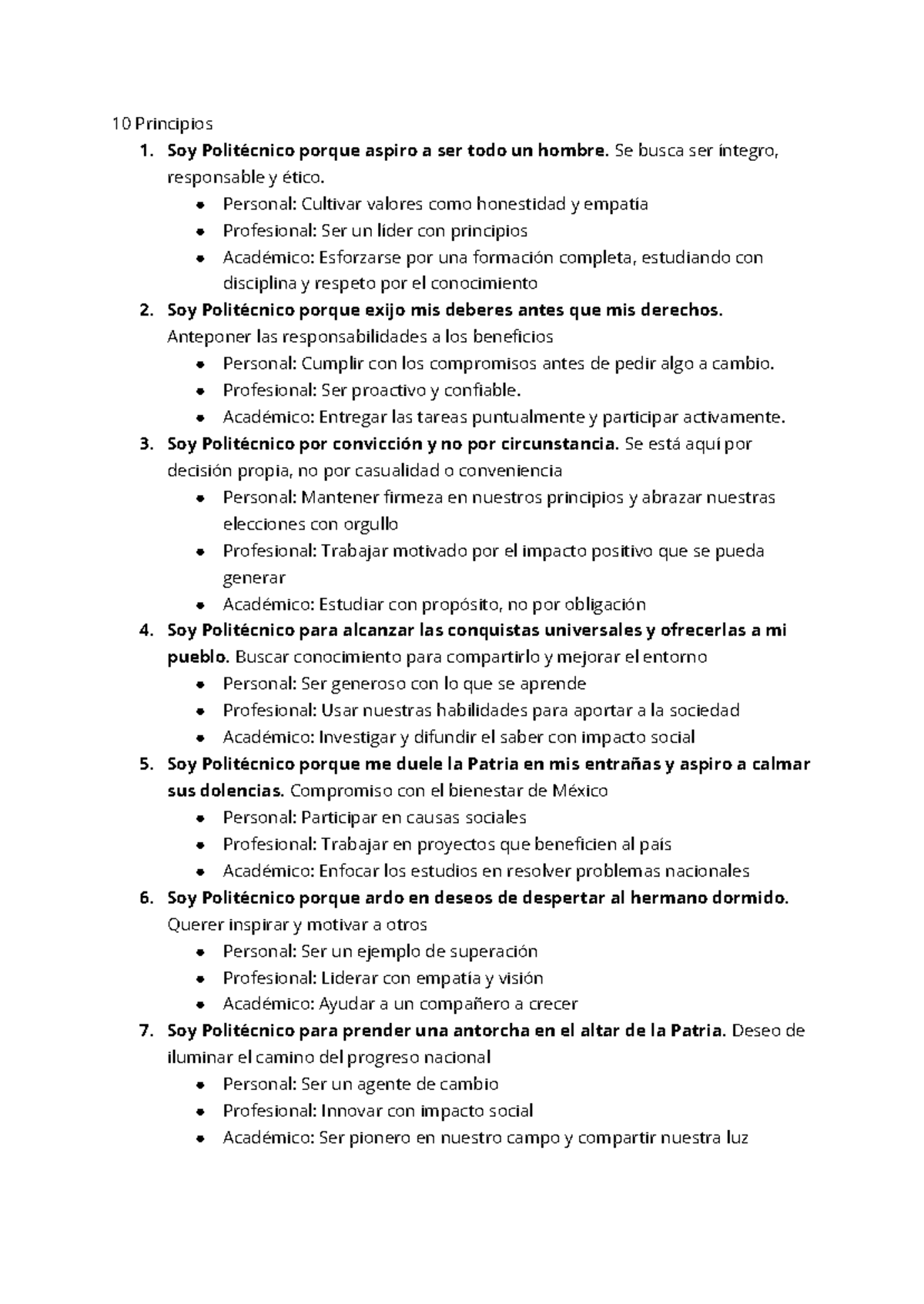 Decálogo del IPN: Principios de un Politécnico Comprometido - Studocu