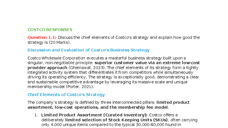 Strat MGT - Cosco Responses ONLY - COSTCO RESPONSES Question 1: Discuss ...