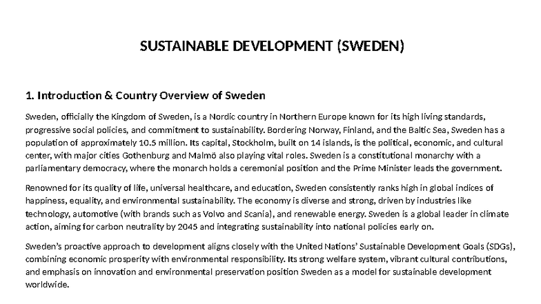 SUSTAINABLE DEVELOPMENT IN SWEDEN: EVS ASSIGNMENT OVERVIEW - Studocu