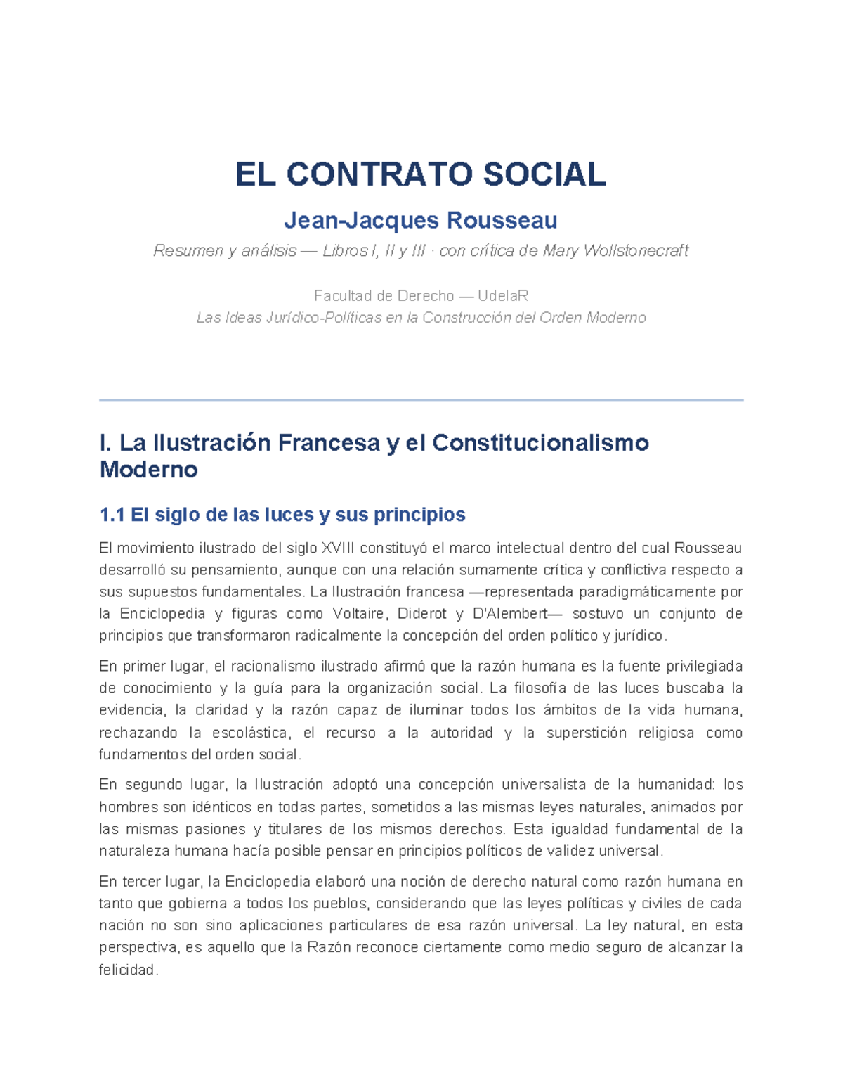 Resumen y Análisis del Contrato Social de Rousseau (Derecho 101) - Studocu