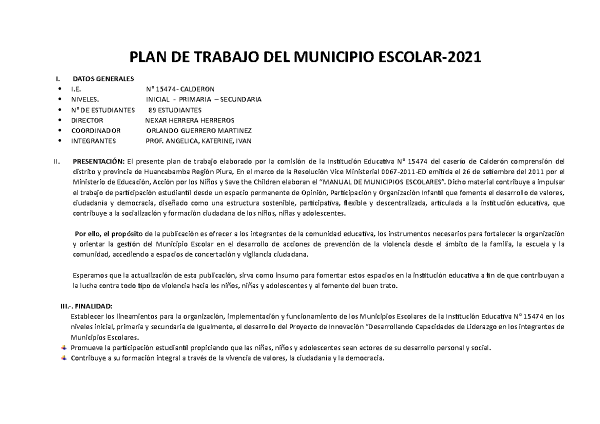 PLAN DE Municipios Escolares- 2021 - PLAN DE TRABAJO DEL MUNICIPIO ...