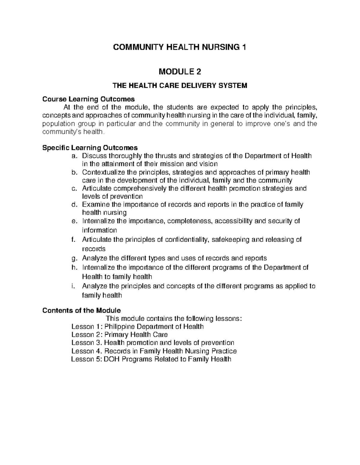 CHN 1 Module 2 (2020) - idk - COMMUNITY HEALTH NURSING 1 MODULE 2 THE ...