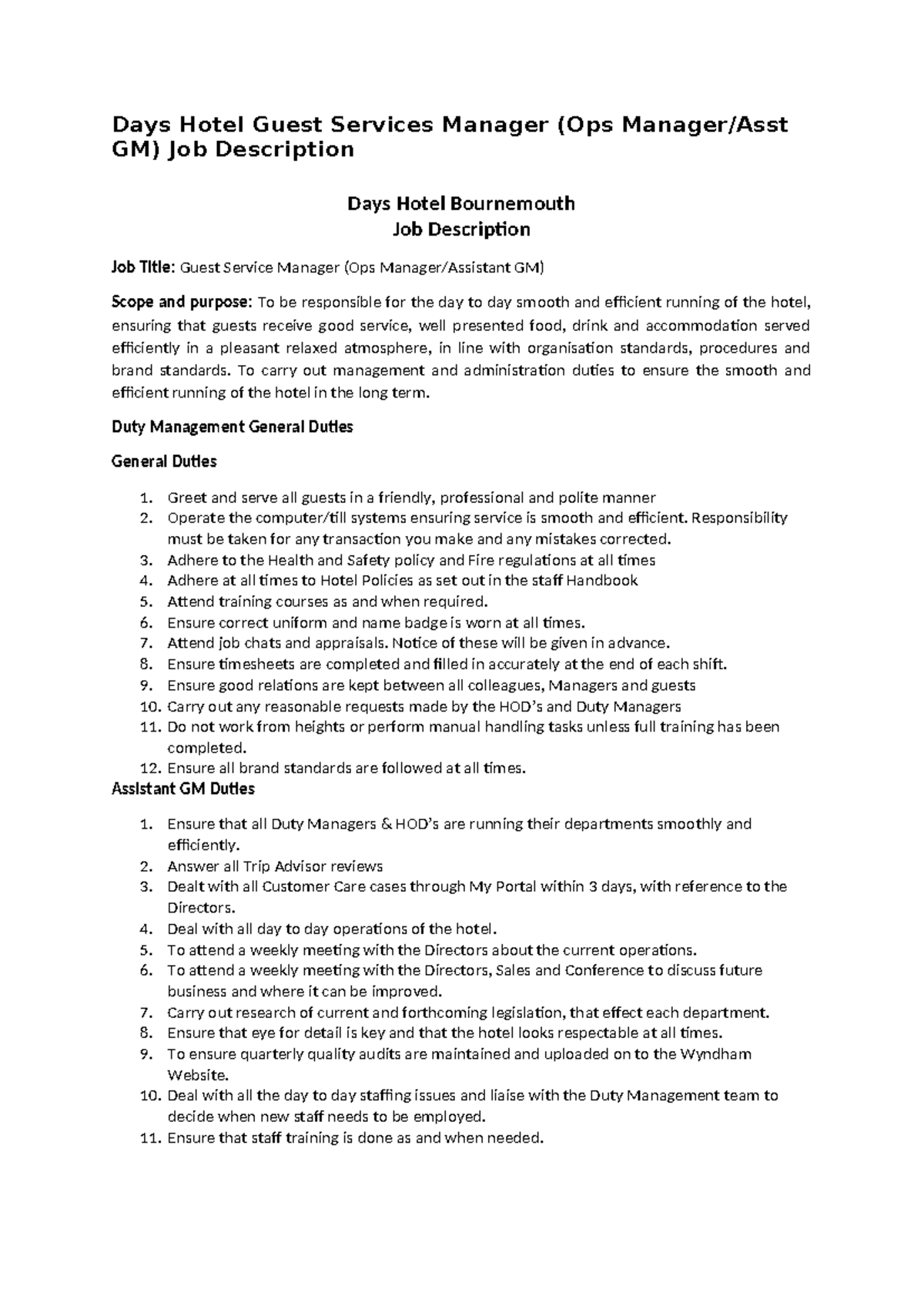 Days hotel guest services manager - Days Hotel Guest Services Manager ...