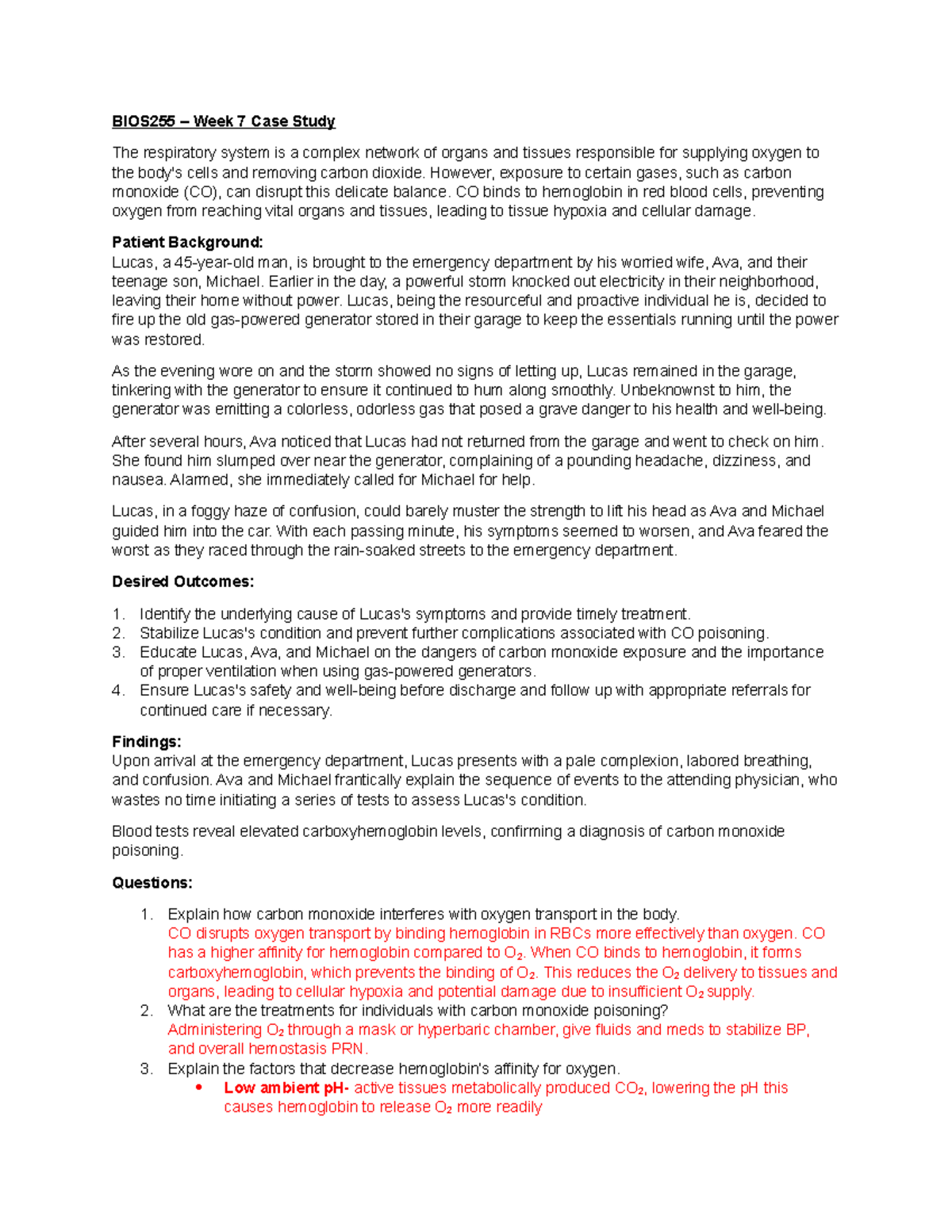 BIOS255 WK7 Case Study: Understanding Carbon Monoxide Poisoning - Studocu