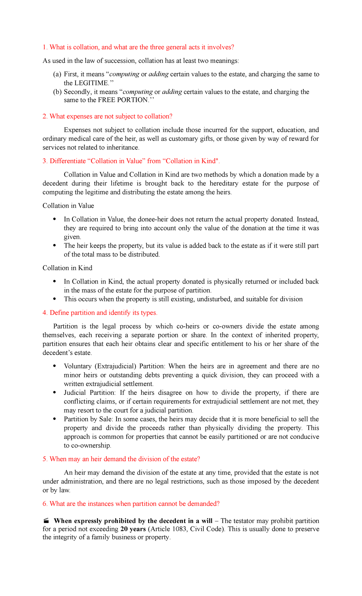 Collation and Partition in Succession Law: Key Concepts and Definitions ...