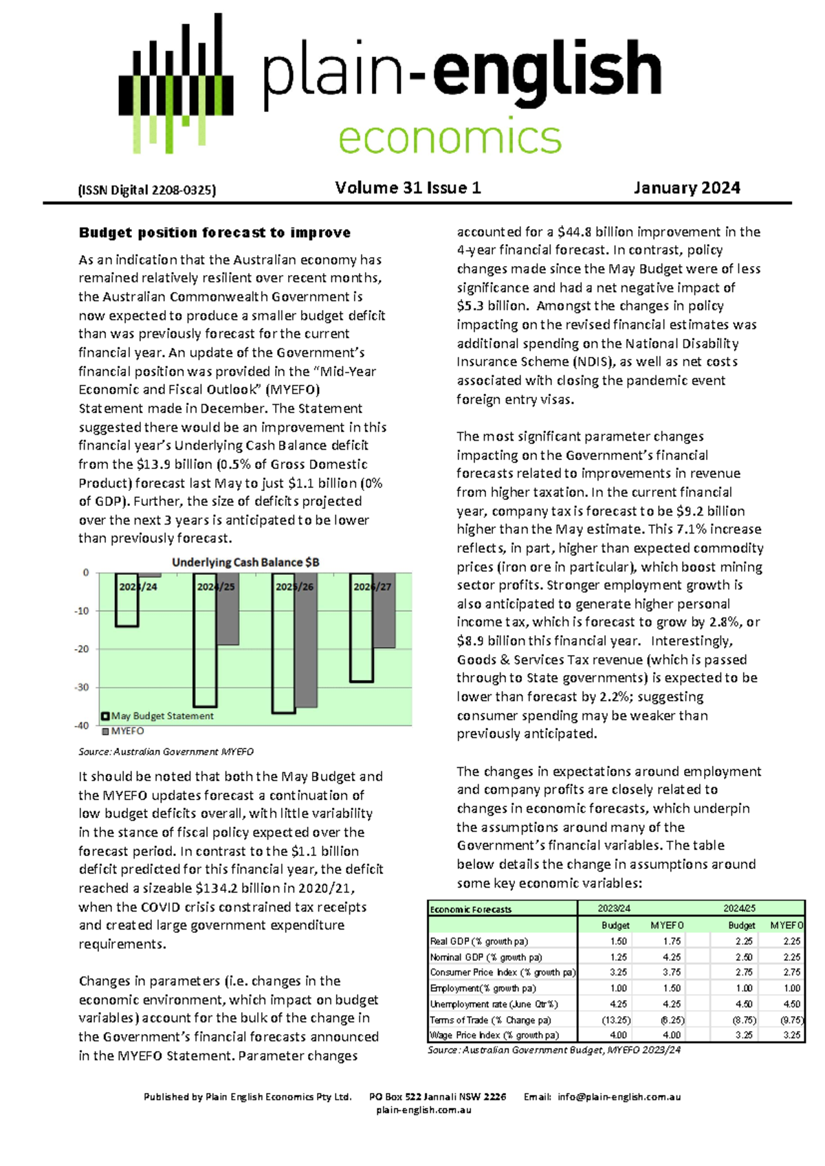 Economics Article - Published by Plain English Economics Pty Ltd. PO ...