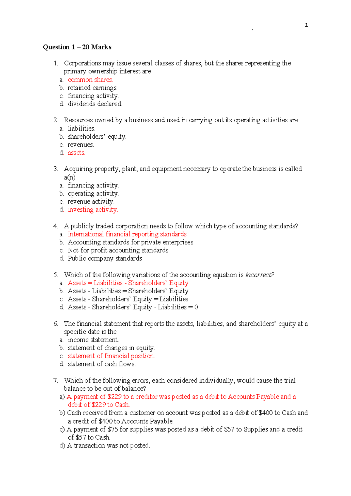 ACCT1000 Sample Midterm Exam Questions and Answers - Studocu