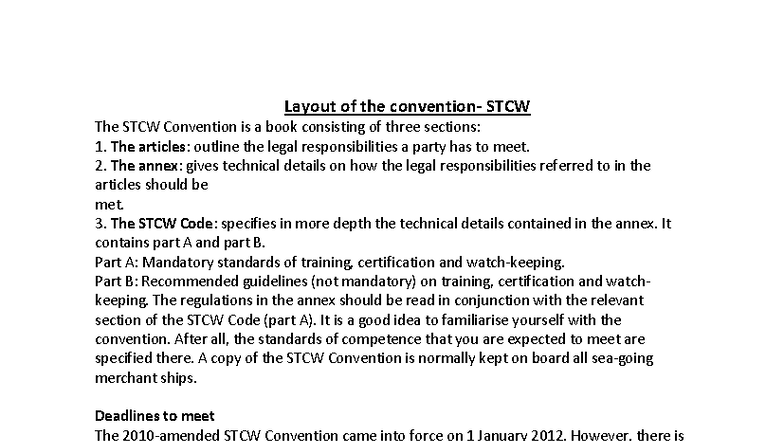 STCW 2010 Convention Overview and Key Amendments - Studocu