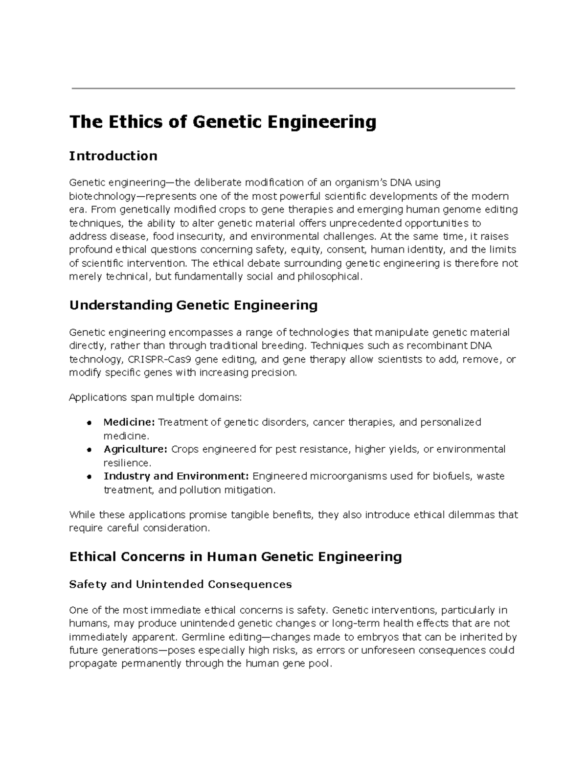 Ethics of Genetic Engineering: A Comprehensive Overview - Studocu