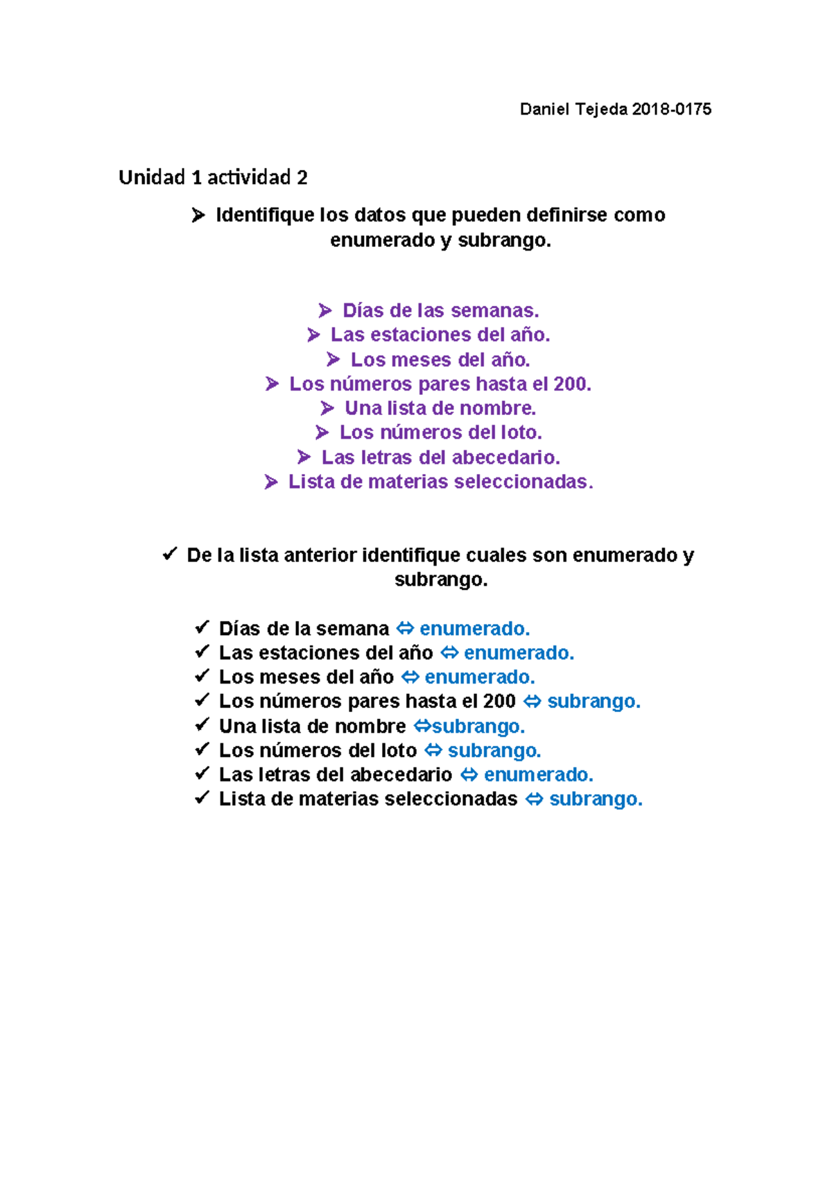 Actividad 2: Identificación de Datos Enumerados y Subrangos - Studocu