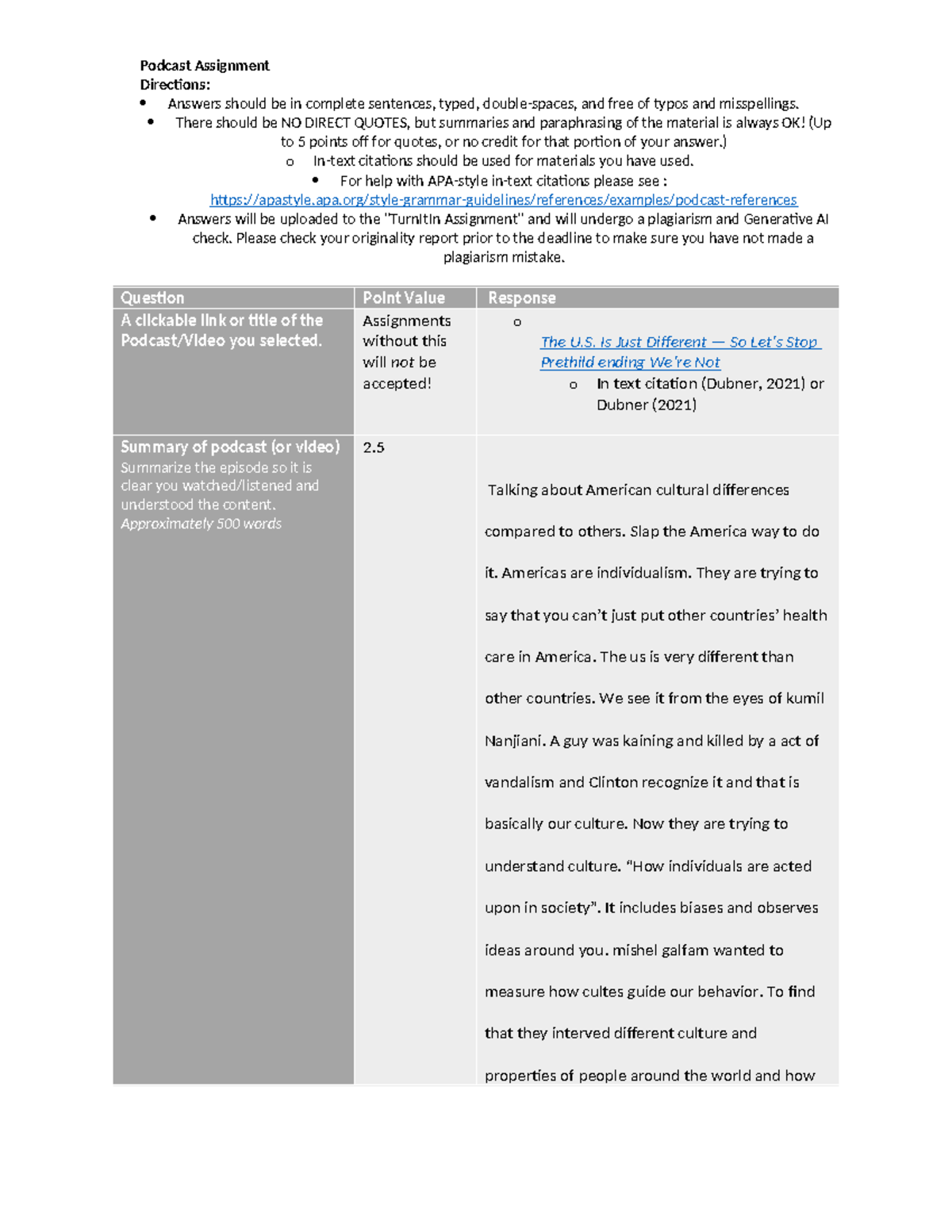 Podcast Assignment Directions: Lifespan (6) Chapter 1 Summary and ...