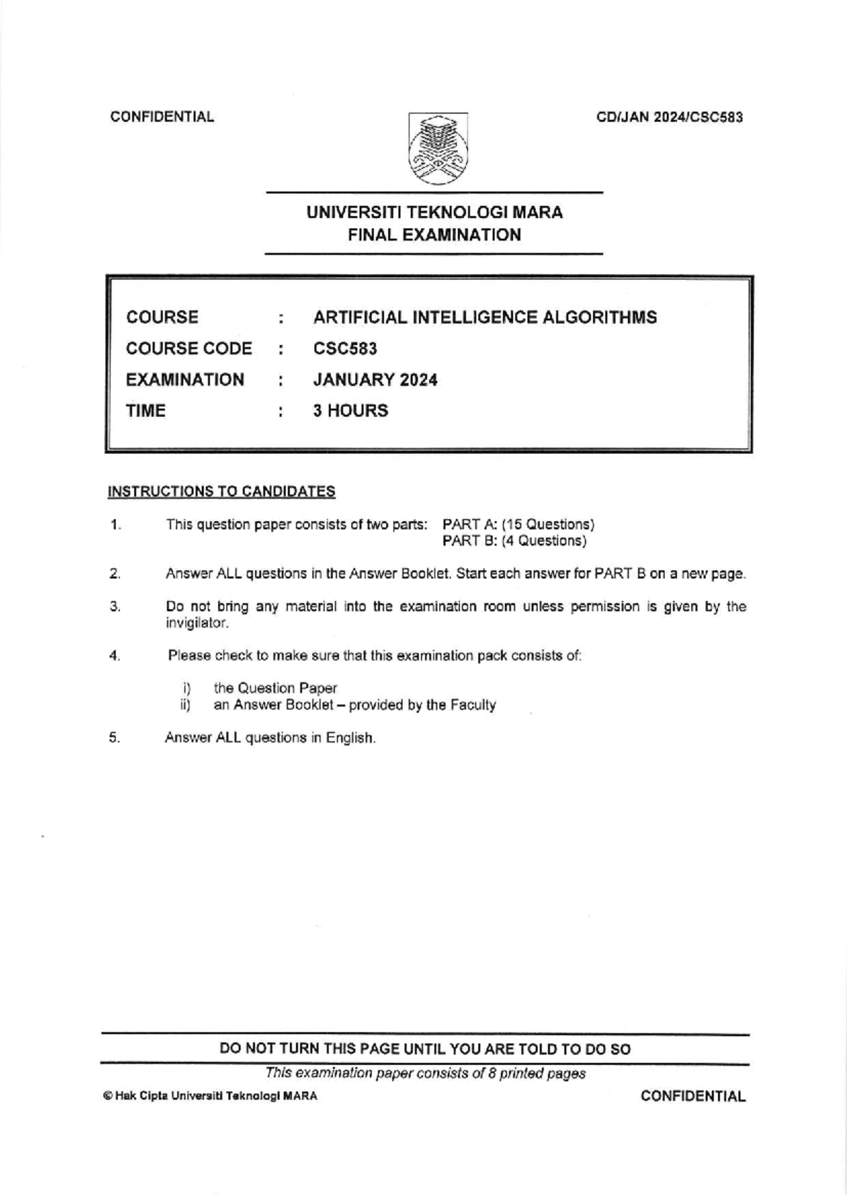 Jan 2024 CSC583 Exam - CONFIDENTIAL UNIVERSITI TEKNOLOGI MARA FINAL ...