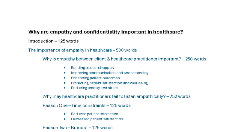 E, Shipley - Unit 3 - Essay on Empathy & Confidentiality in Healthcare ...