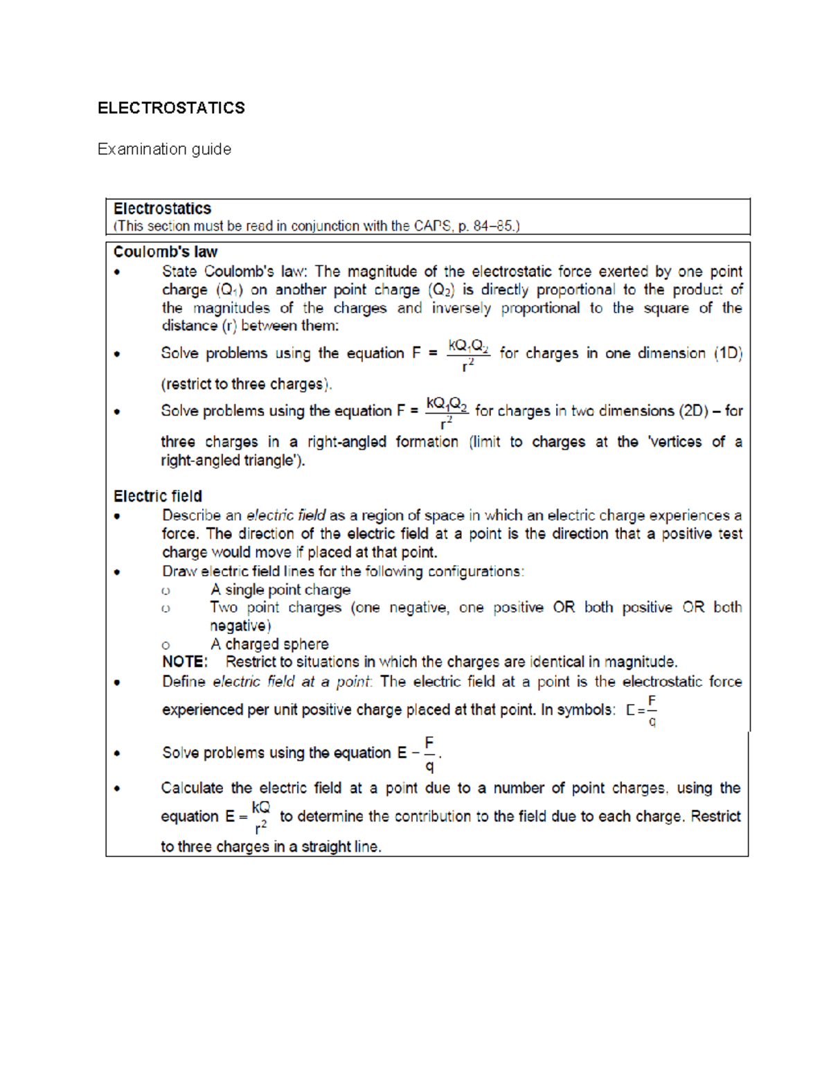 Electrostatics Concepts & Coulomb’s Law Overview - Exam Guide - Studocu