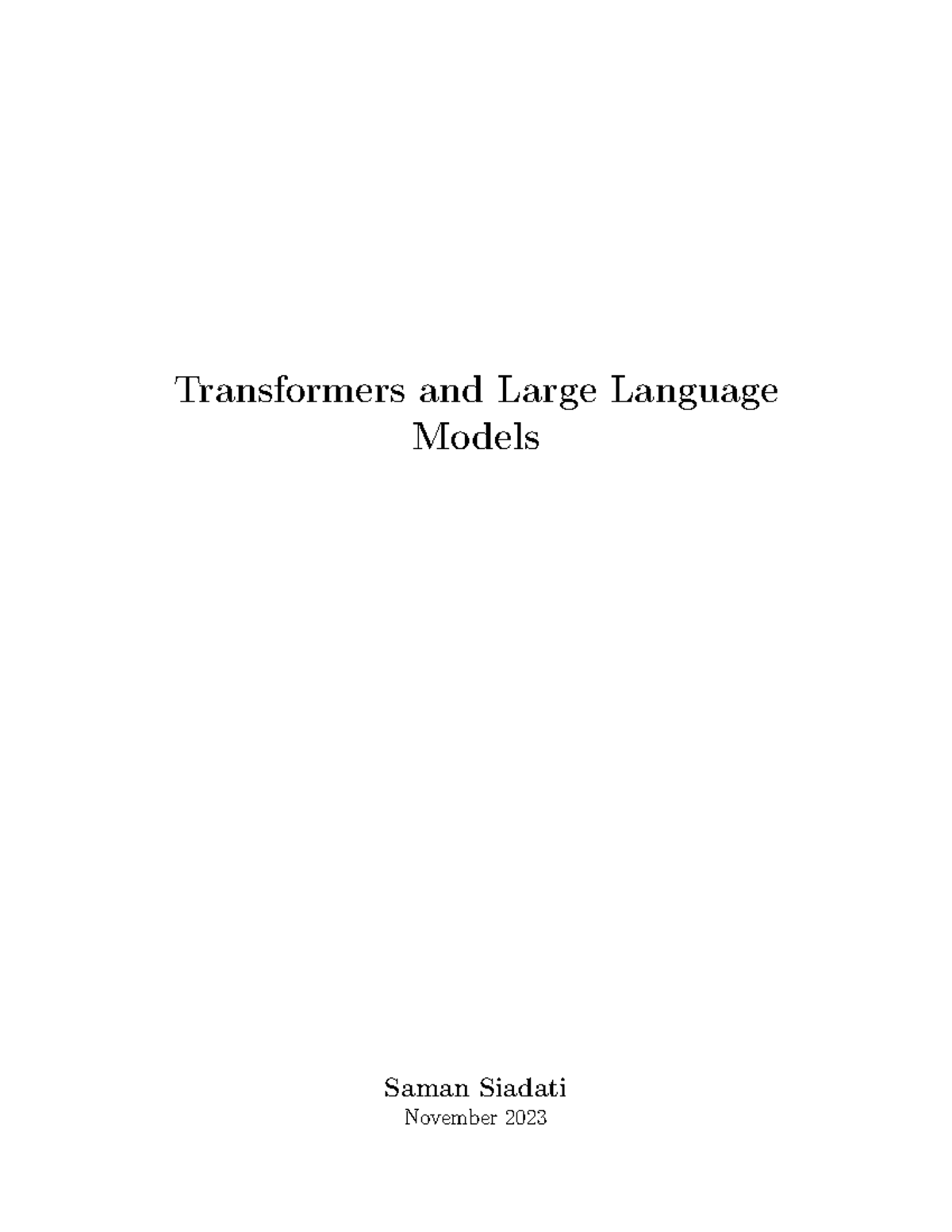 Transformers and Large Language Models (LLM) Overview - November 2023 ...