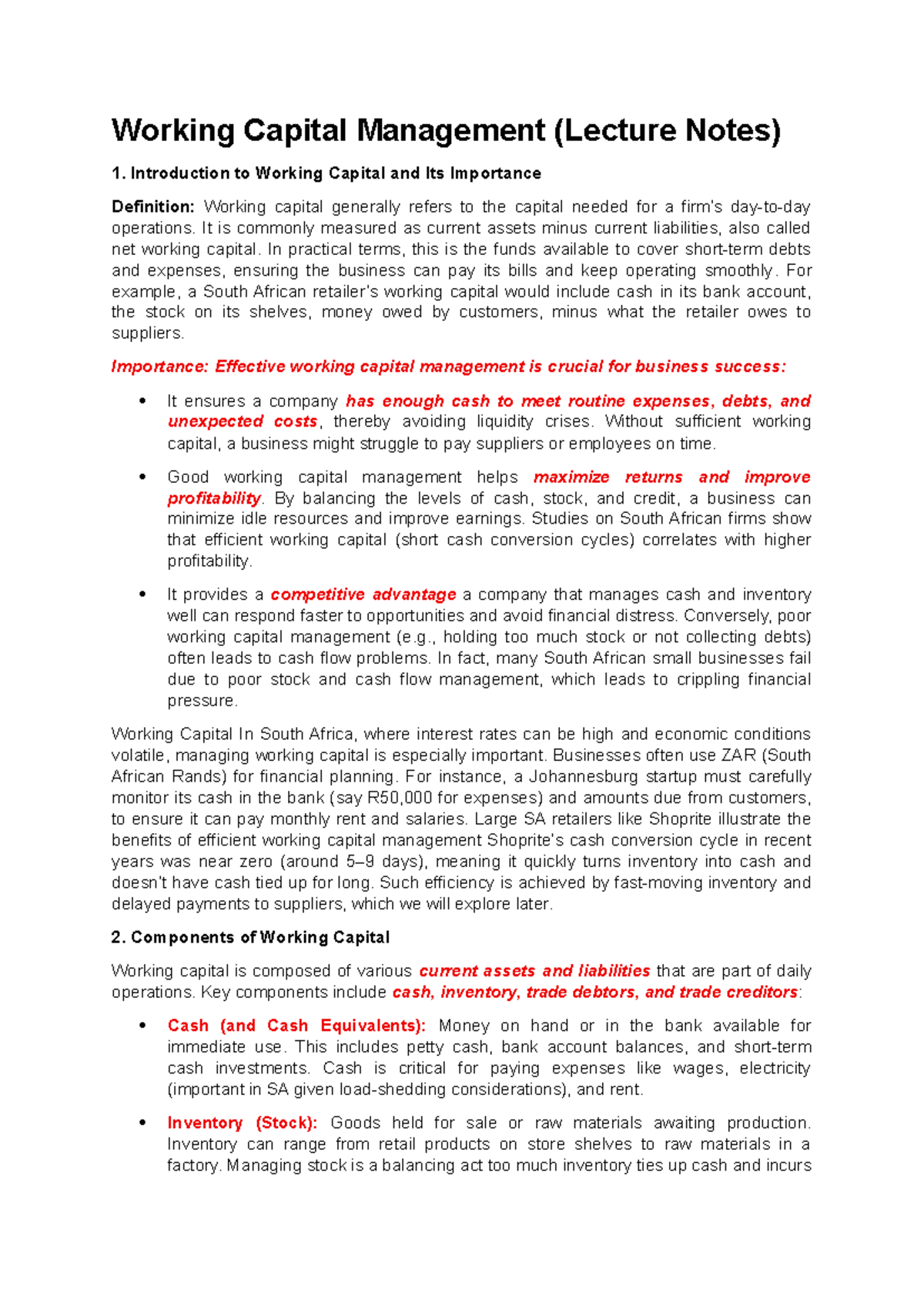 Working Capital Management (Lecture Notes) - Key Concepts & Strategies ...