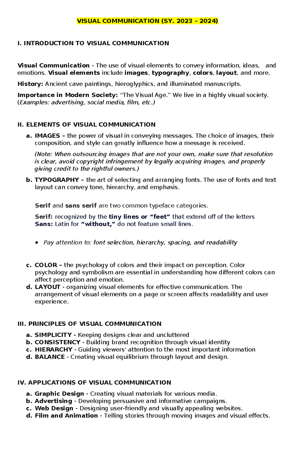 Lesson 1: Introduction to Visual Communication (SY 2023-2024) - Studocu