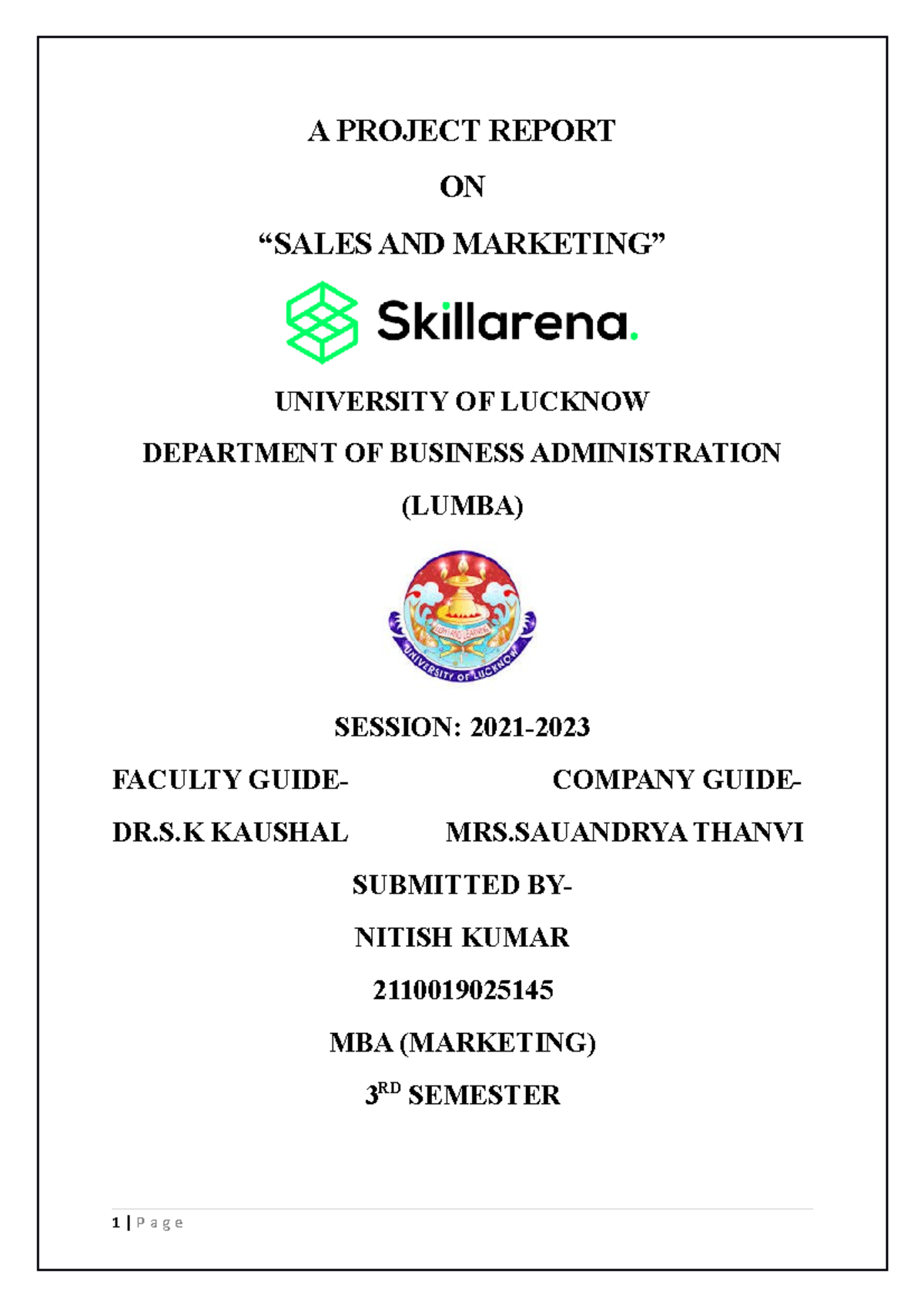 MBA 3rd Sem Summer Internship Project Report on Sales & Marketing - Studocu