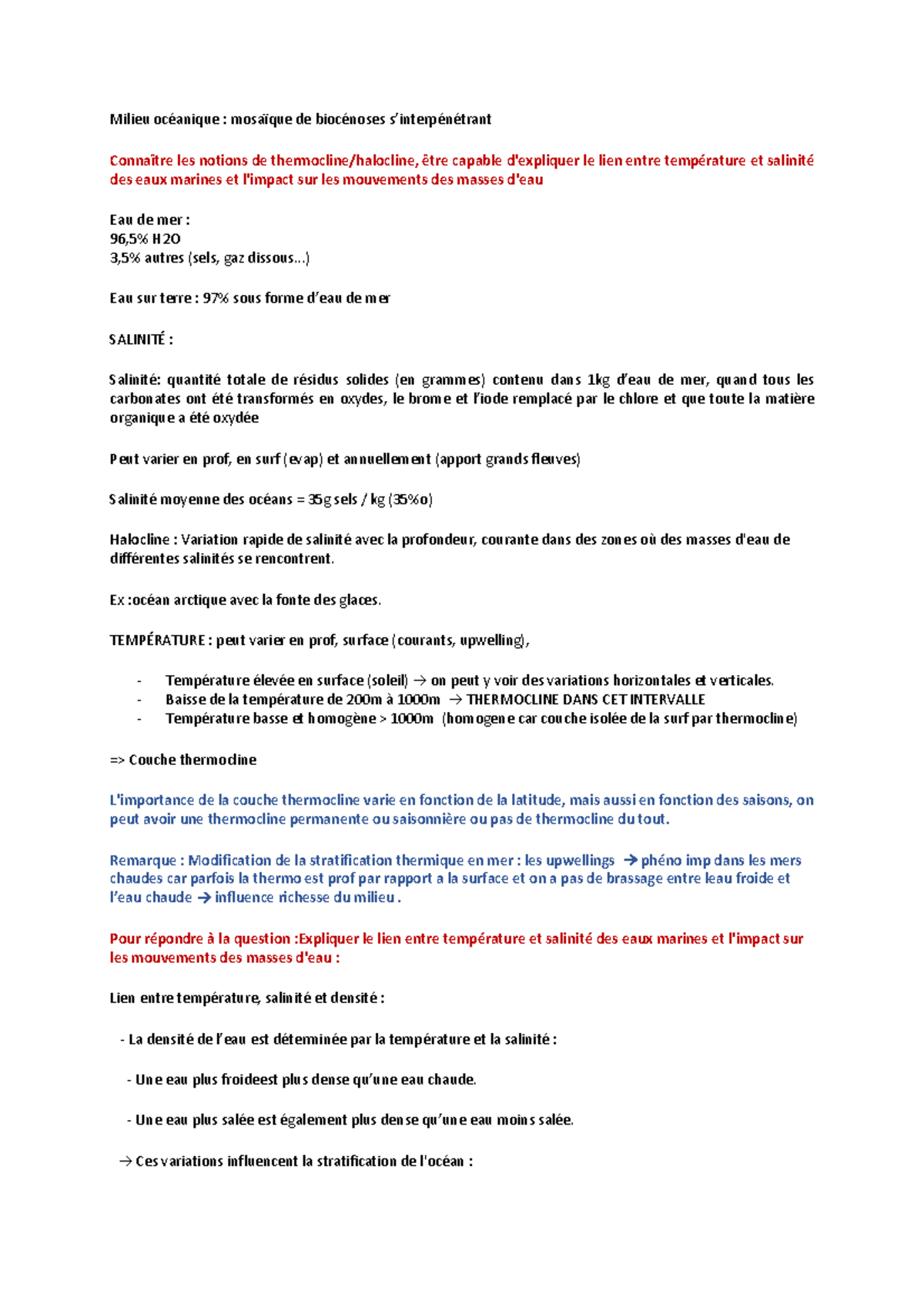Revisions ecologie - fiche de révision - Milieu océanique : mosaïque de ...