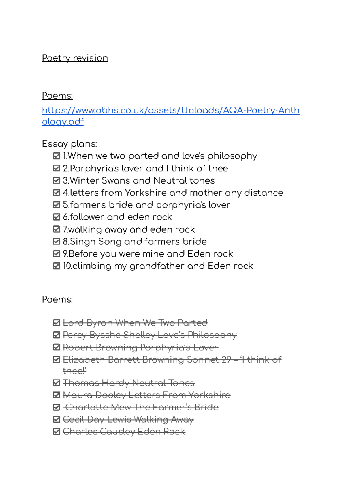 GCSE English Literature: Poetry Anthology Love & Relationships Essays ...