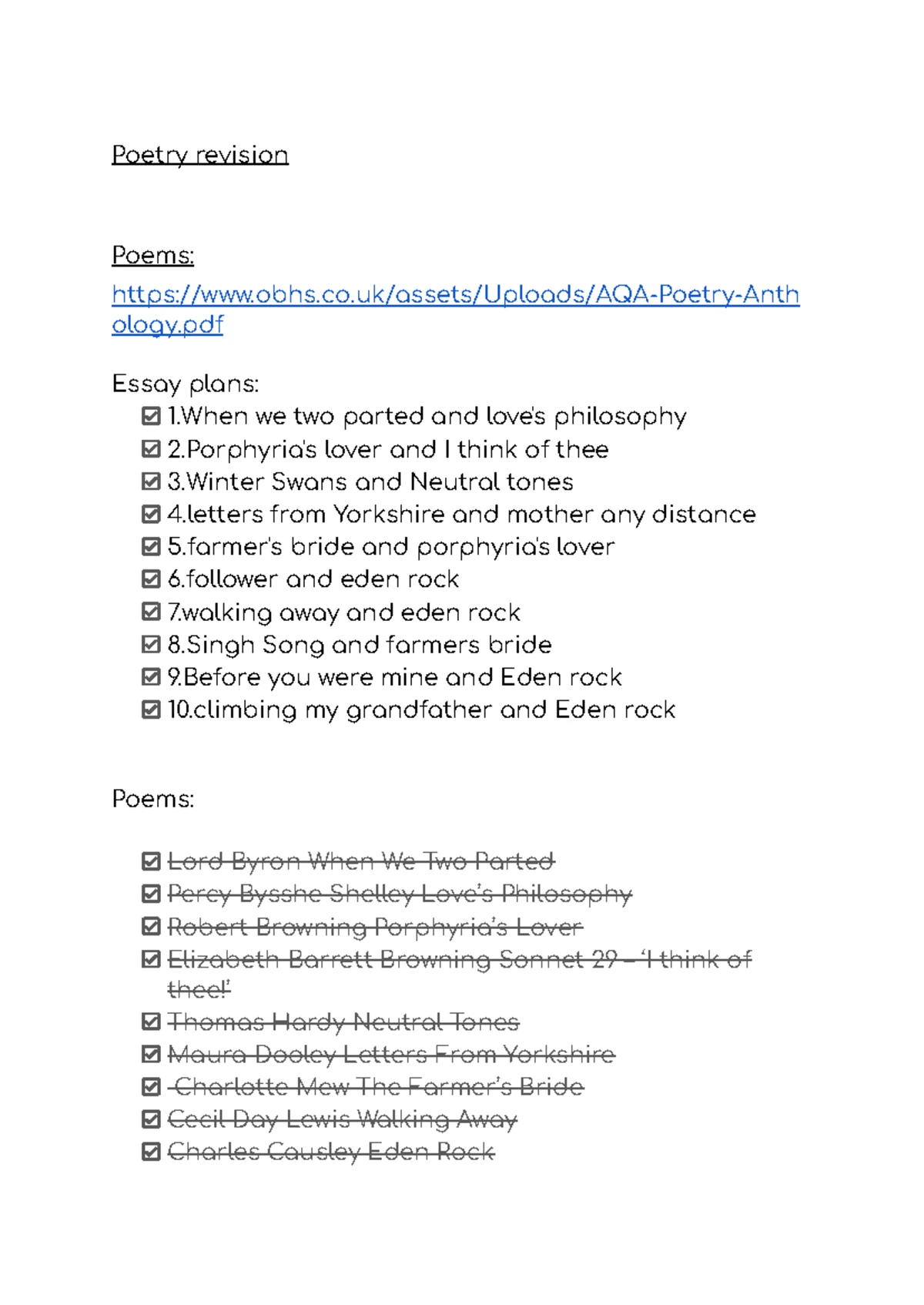 GCSE English Literature: Poetry Anthology Love & Relationships Essays ...