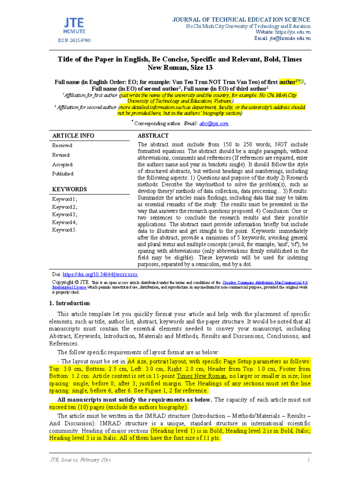 JTE Template Eng 01: Article Formatting Guidelines and Structure - Studocu