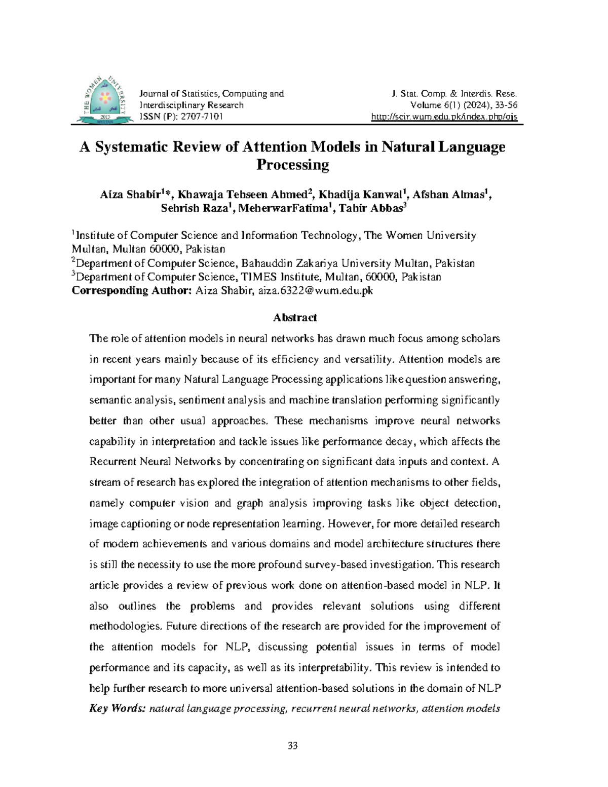 Survey of Attention Models in NLP: A Systematic Review (2024) - Studocu