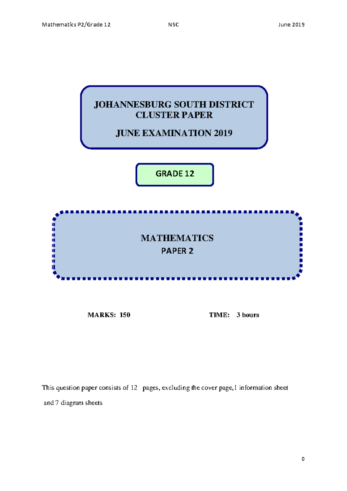 Mathematics 12 NSC June 2019 Grade 12 Paper 2 Exam Questions - Studocu