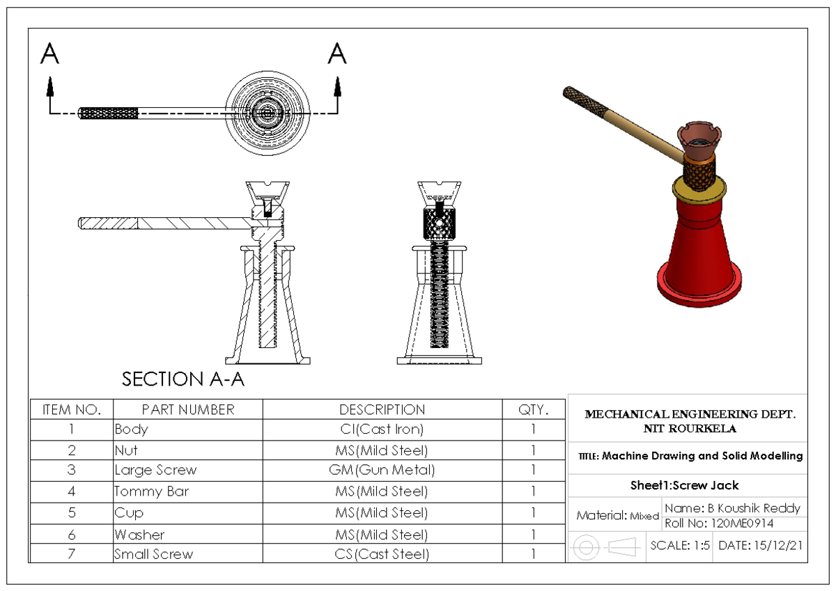 Screw Jack Assembly-merged - Roll No: 120ME Name: B Koushik Reddy ...