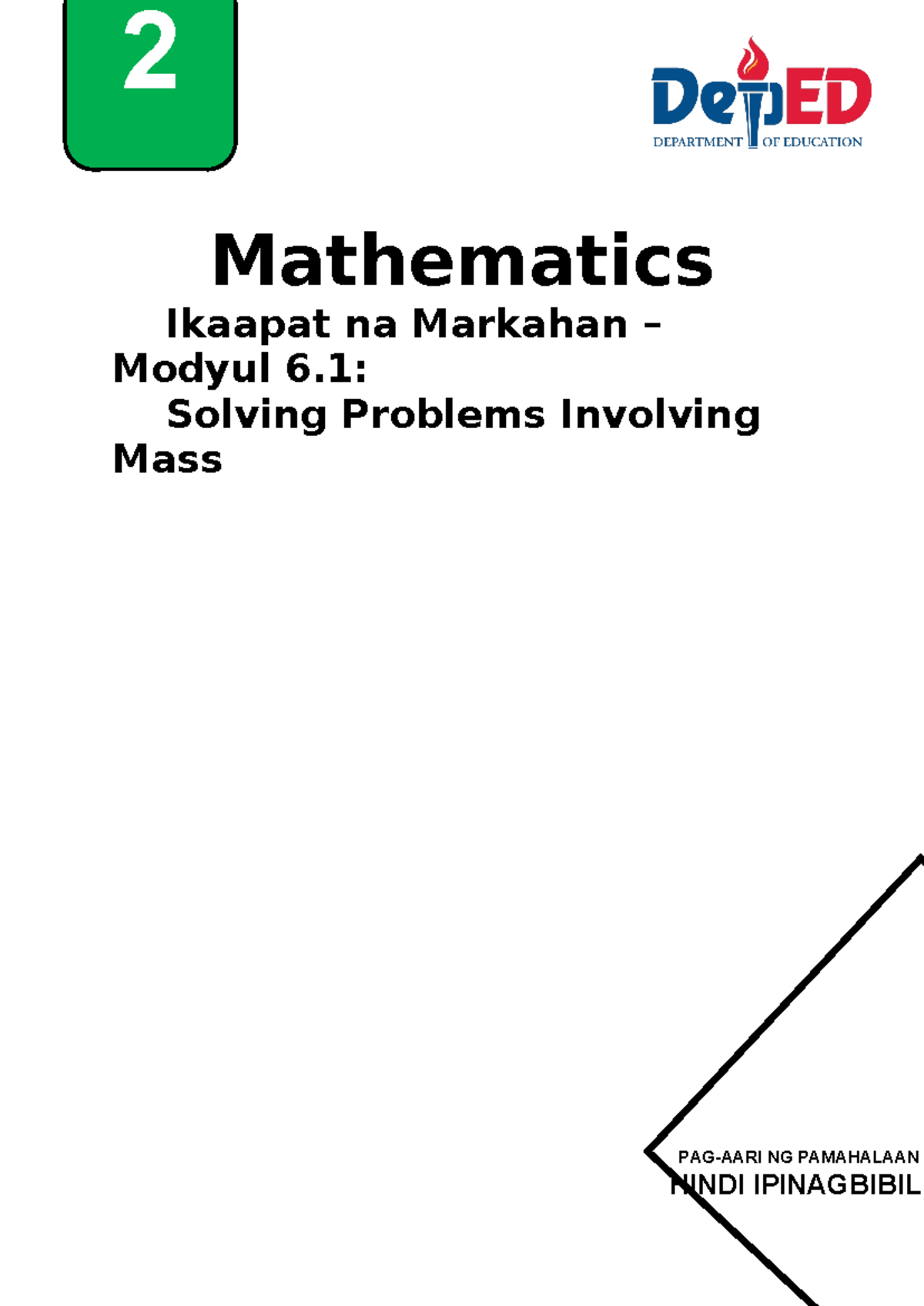 Math2 Q4 Modyul 6.1: Solving Problems Involving Mass - Studocu