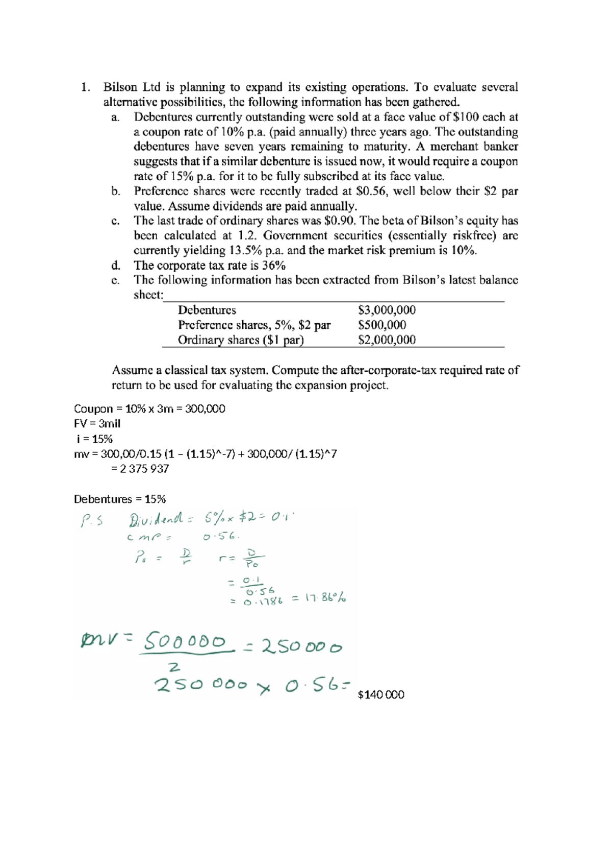 Week 12 AFIN2053 - AFIN253 - Coupon = 10% x 3m = 300, FV = 3mil i = 15% ...