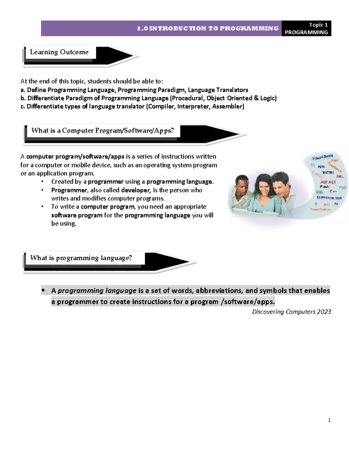 1.0 LT Introduction to Programming: Key Concepts and Language Types - Studocu