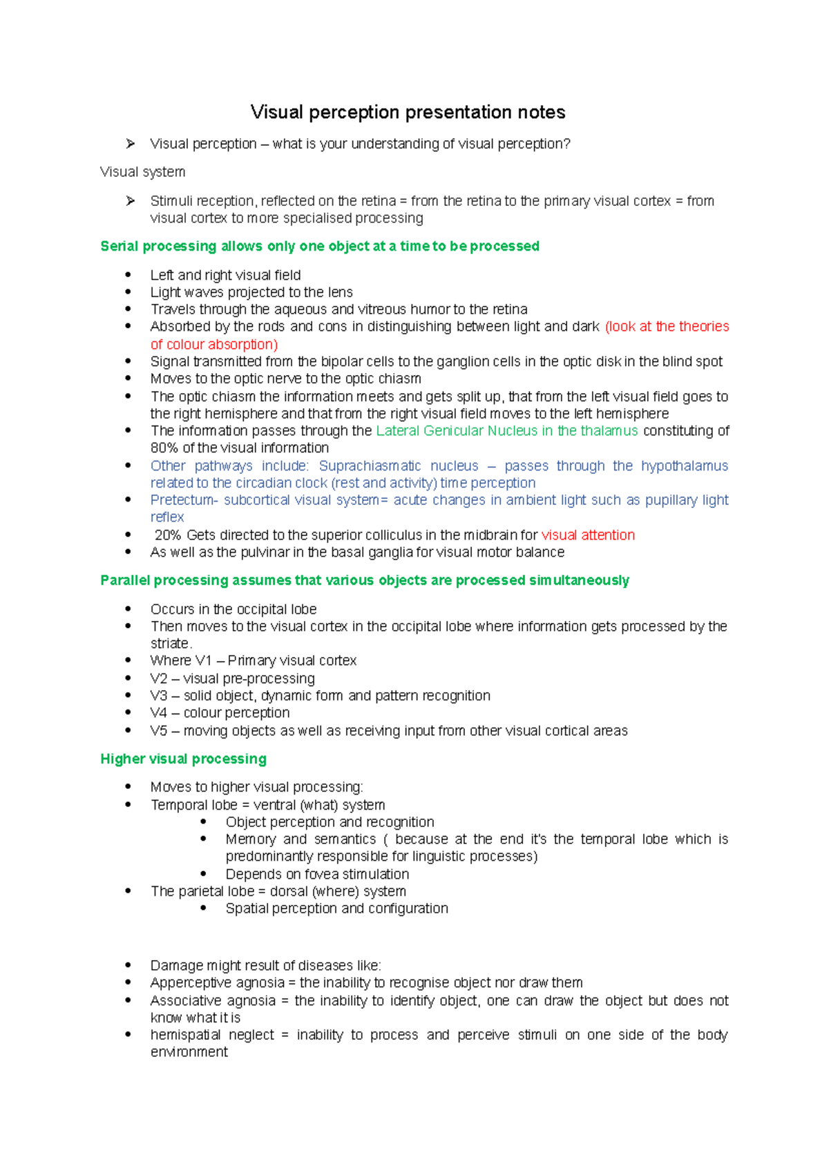 Visual Perception: Presentation Notes for PSY 101 Lecture - Studocu