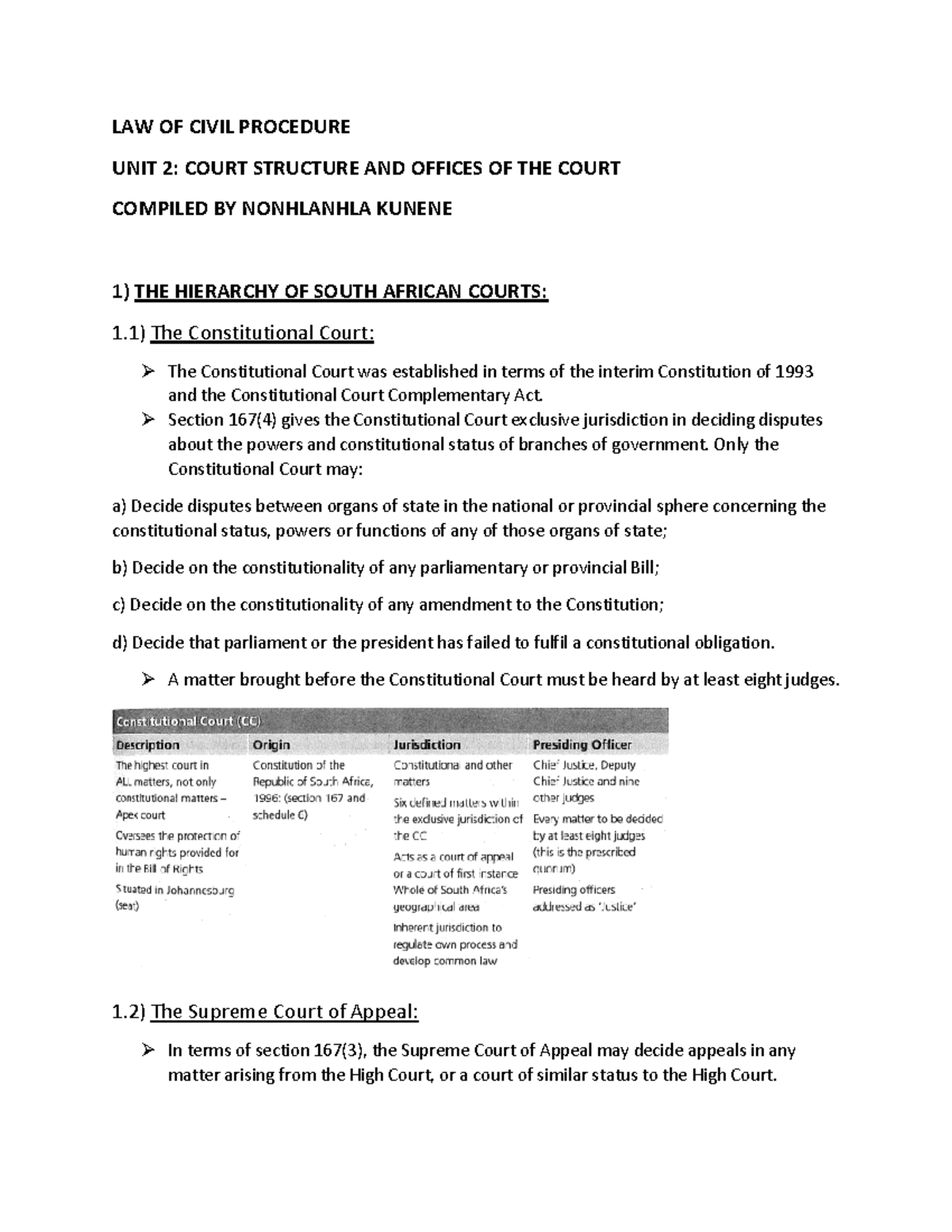 Civil Procedure Unit 2: Overview of Court Structures & Officials - Studocu
