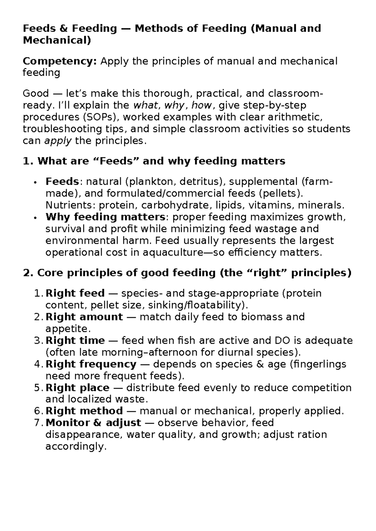 Aquaculture Feeding Methods: Manual & Mechanical Techniques (11AQUA-Q2 ...