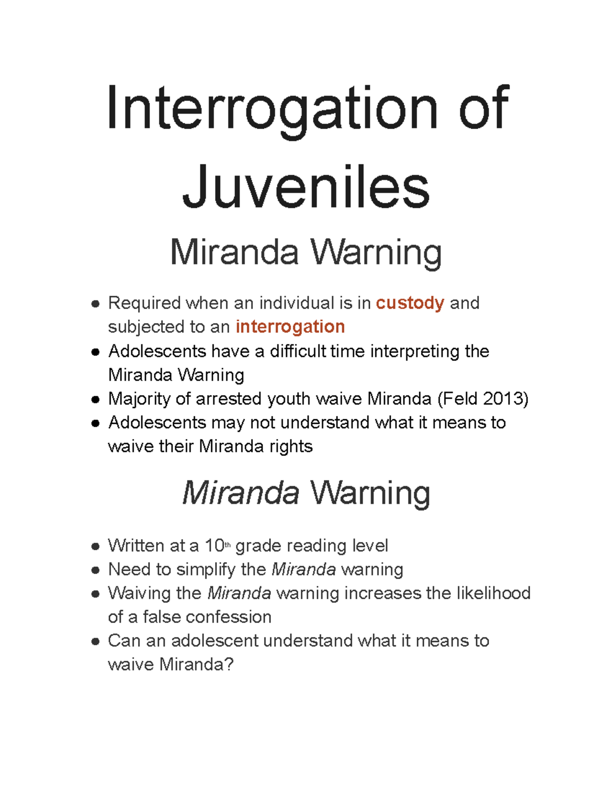 Juvenile Interrogation & Miranda Warnings: Essential Insights - Studocu