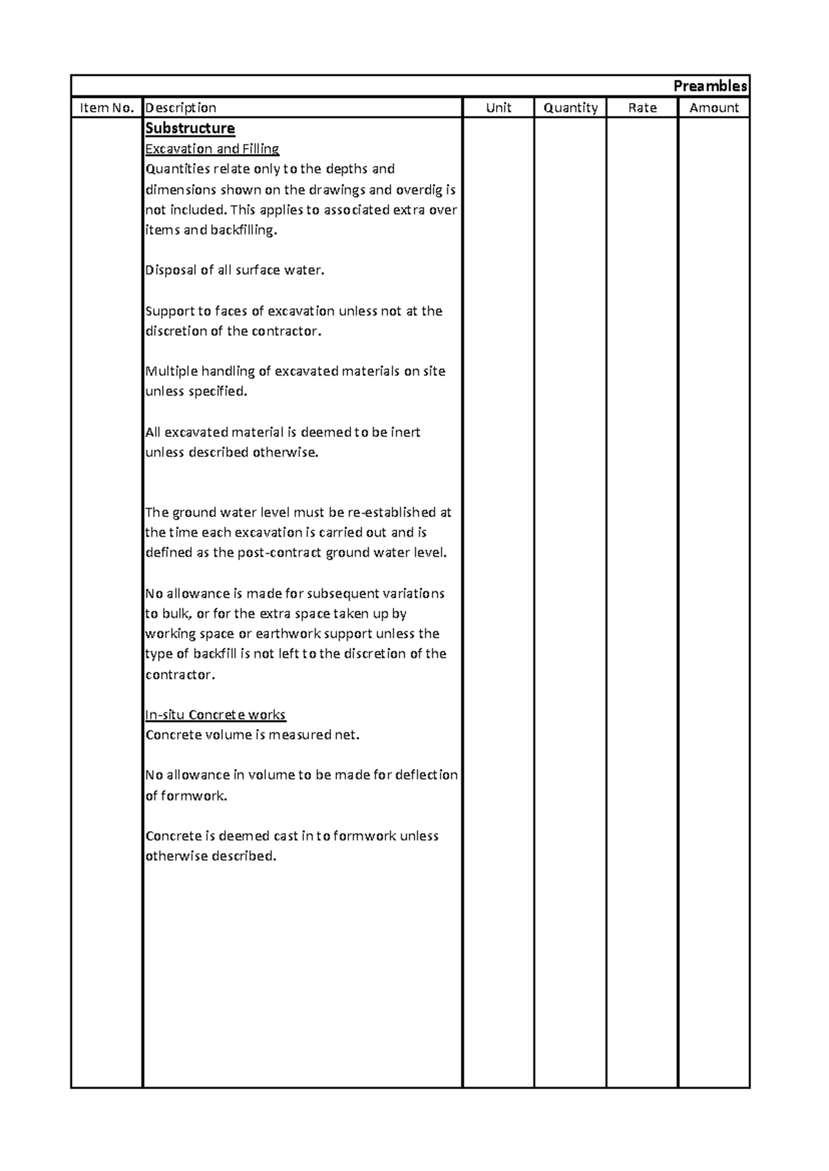 Preambles BOQ for Substructure, Masonry and Carpentry Works - Studocu