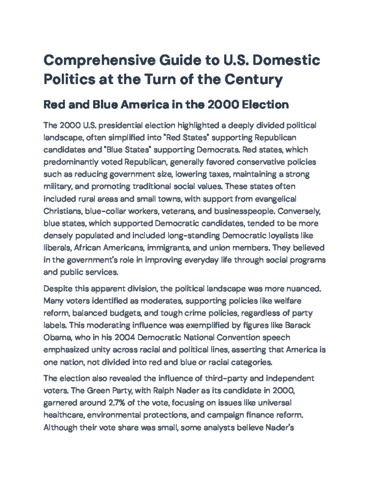 Comprehensive Overview of U.S. Domestic Politics: 1990s to 2000s - Studocu