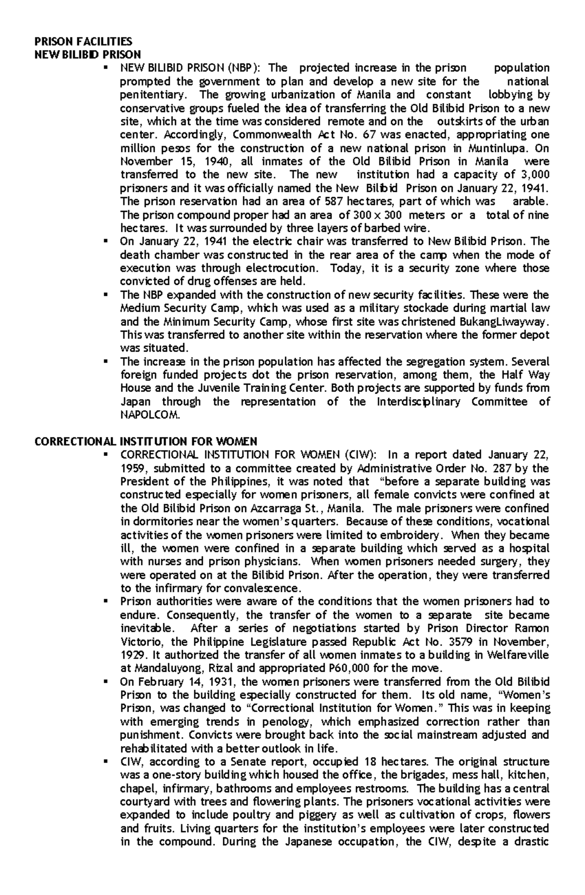 Prison Facilities Overview and Development History - Studocu