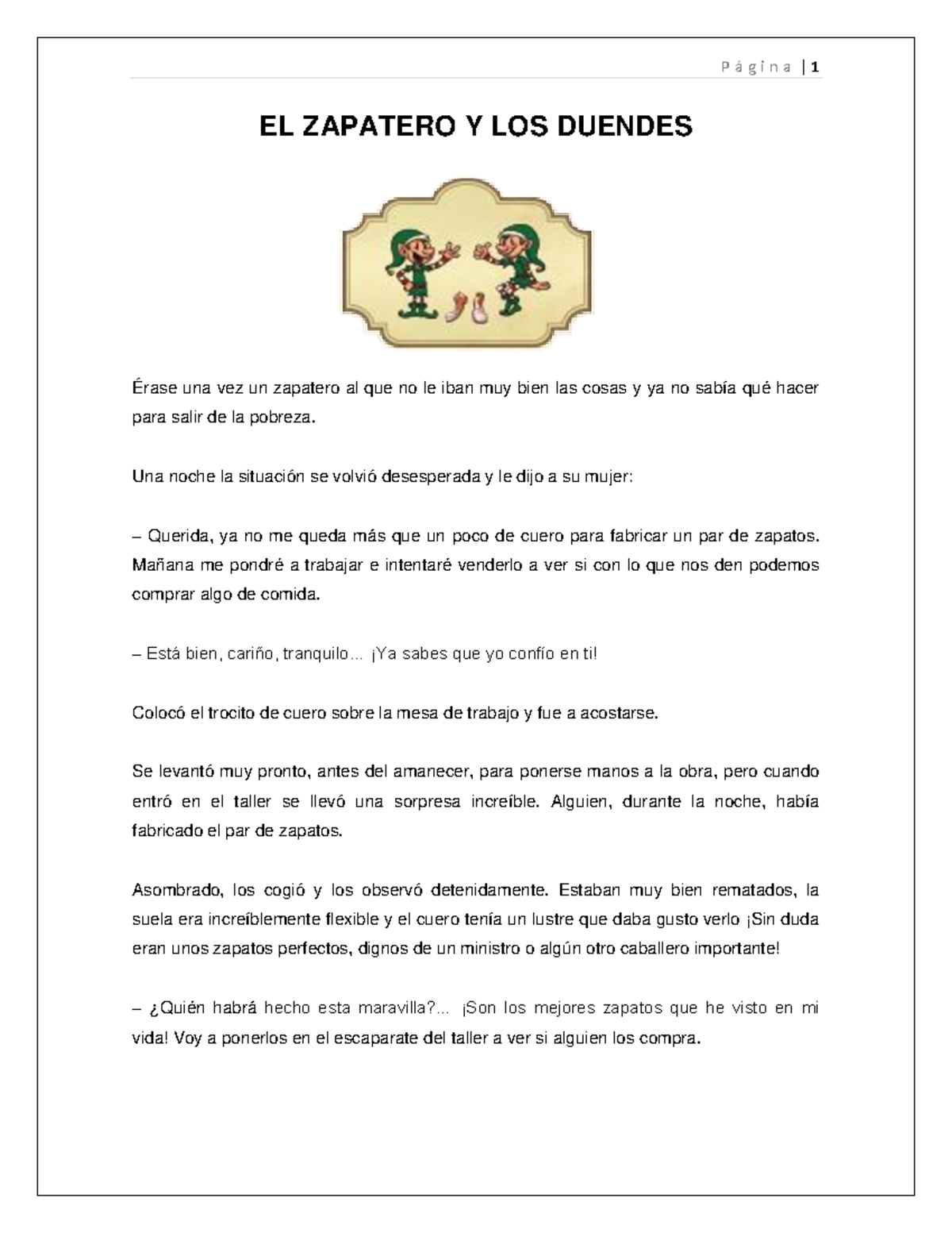 Cuento: El zapatero y los duendes - Aventura de magia y fortuna - Studocu