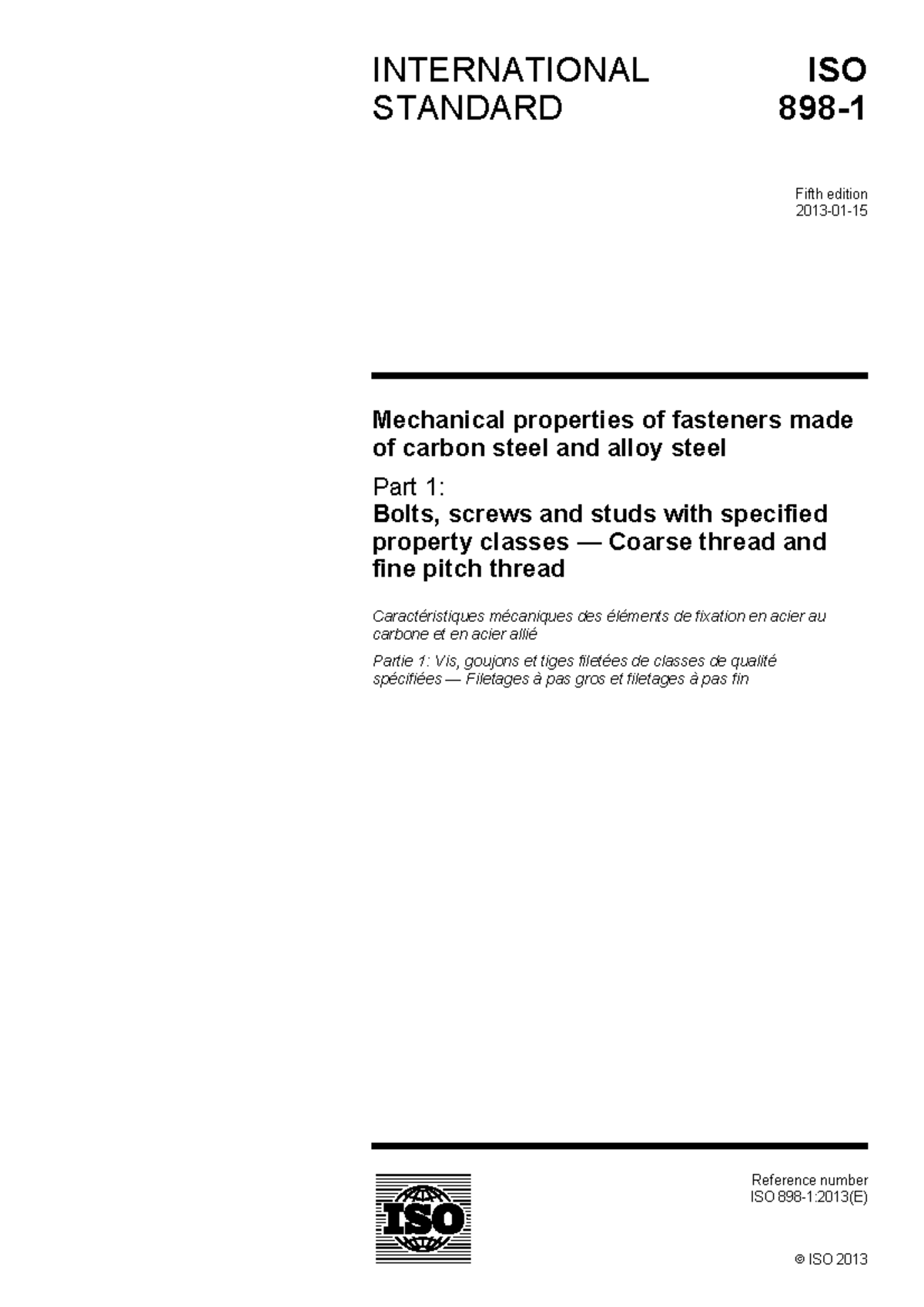 ISO 898-1:2013 - Technical Requirements for Bolts and Fasteners - Studocu
