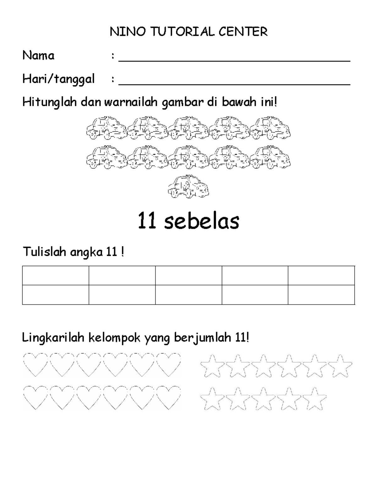 menulis angka 11 - English - NINO TUTORIAL CENTER Nama ...