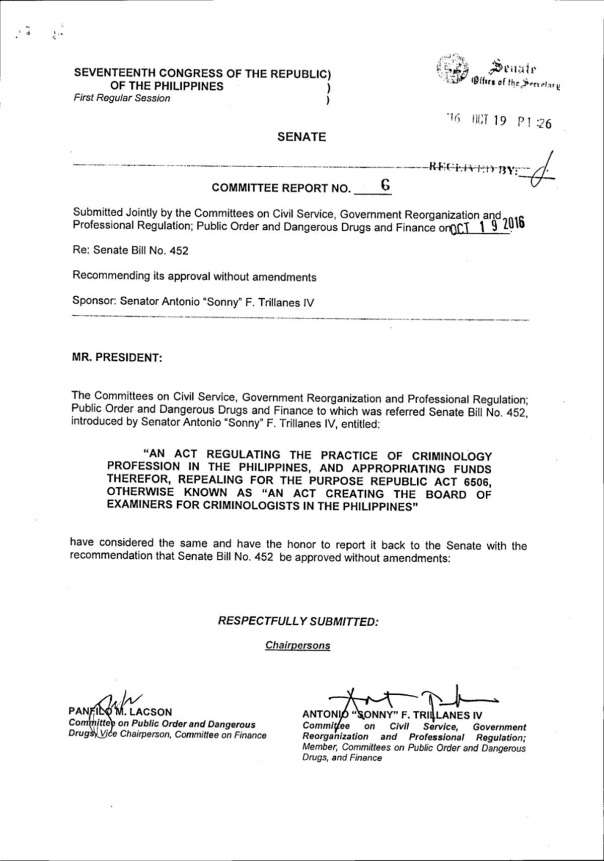 Senate Bill No. 452: Criminology Practice Regulation in the Philippines ...