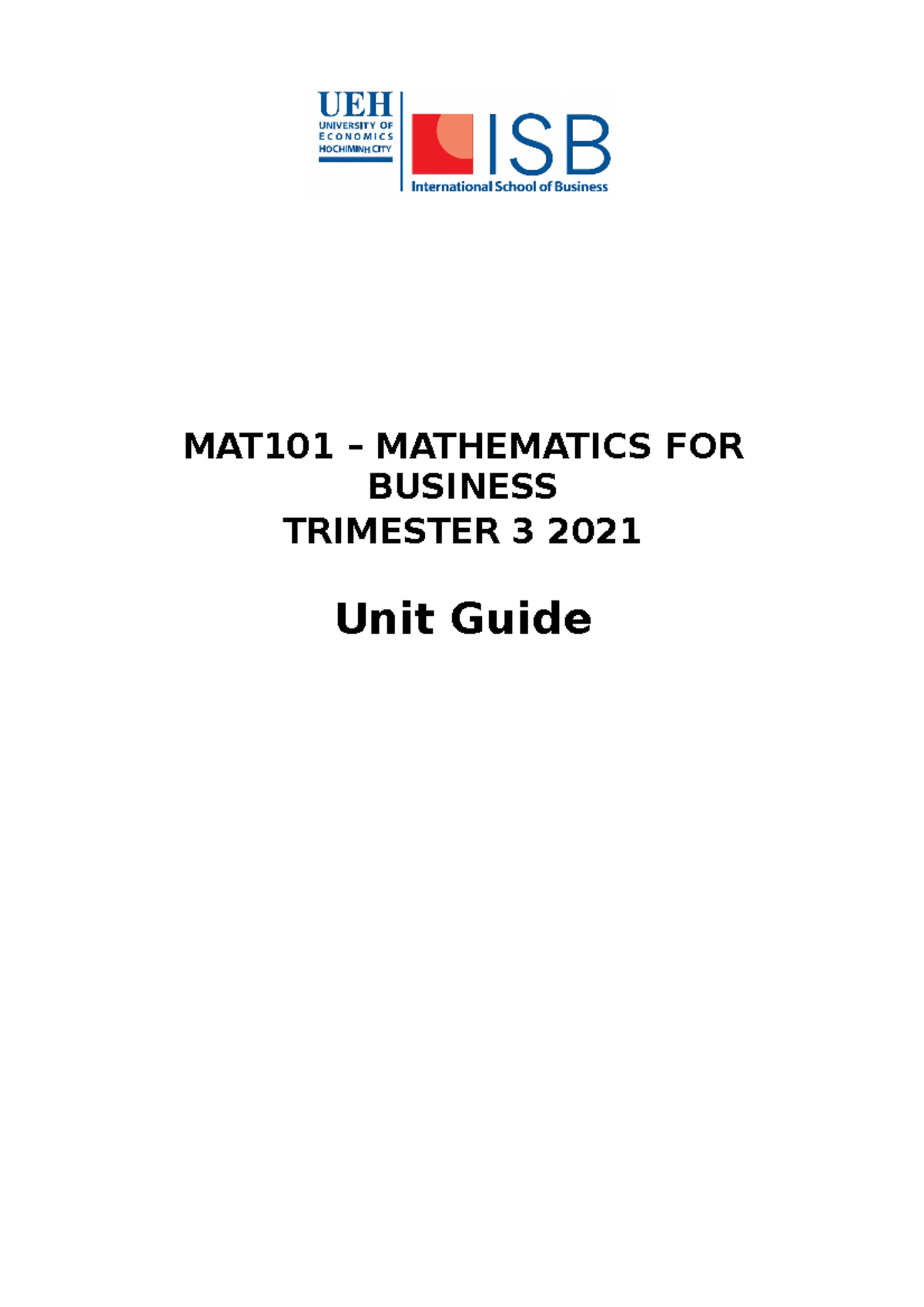 Mathematics for Business MAT101 - Syllabus - MAT101 – MATHEMATICS FOR ...