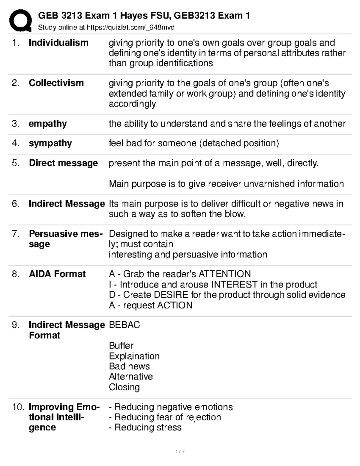 GEB 3213 Exam 1 Study Notes: Key Concepts and Definitions - Studocu